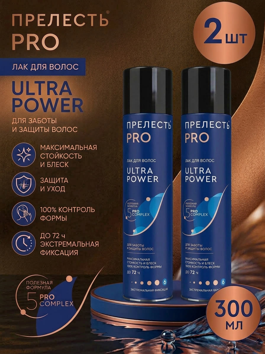 Прелесть PROFESSIONAL Лак для волос Ultra Power, экстремальная фиксация, 300 мл, 2 шт