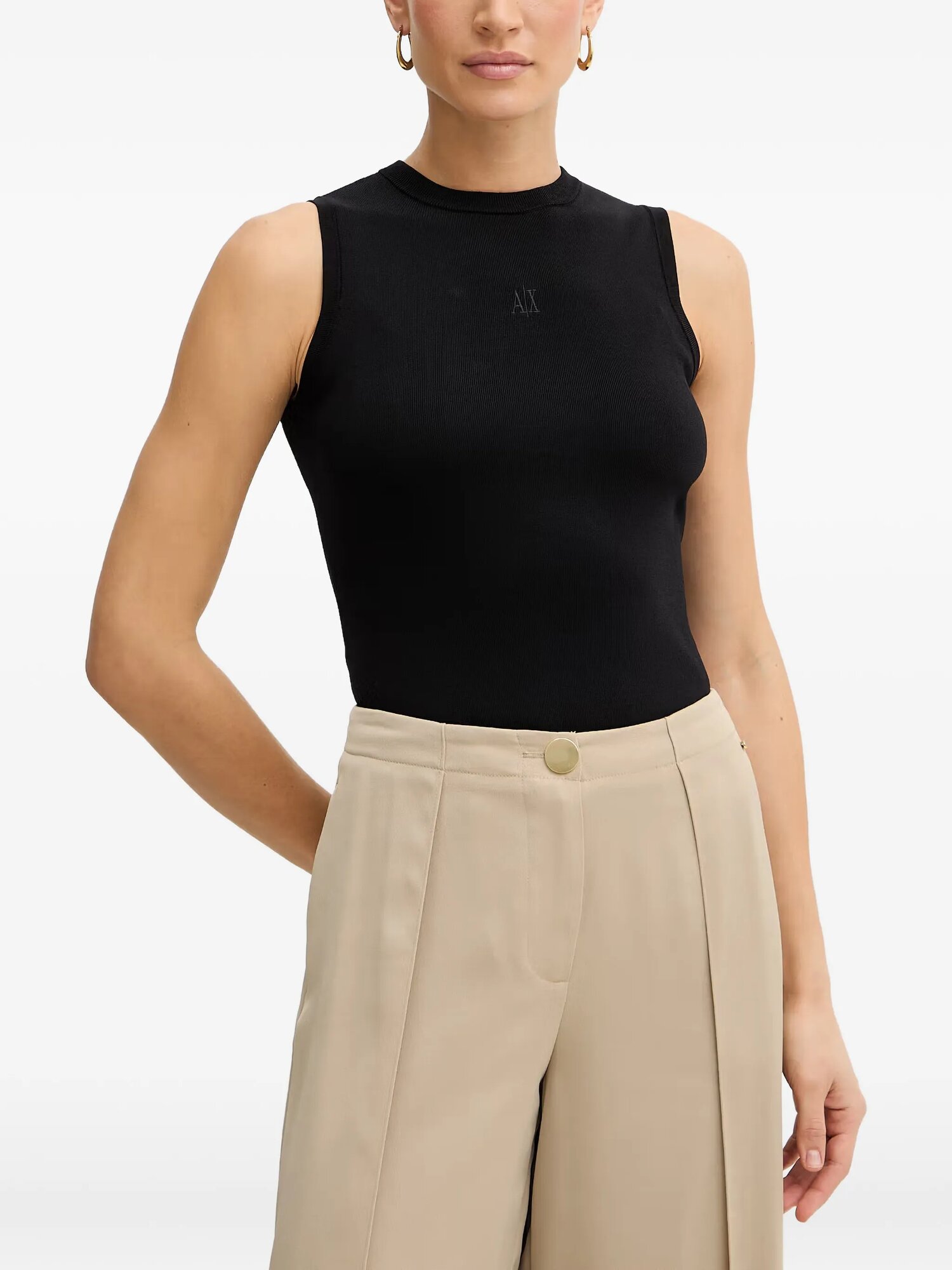 Топ Armani Exchange AX logo-embroidered ribbed top, размер 42