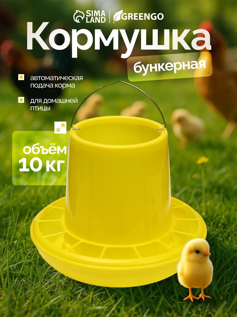 Кормушка бункерная для домашней птицы на 10 кг, пластик, Greengo