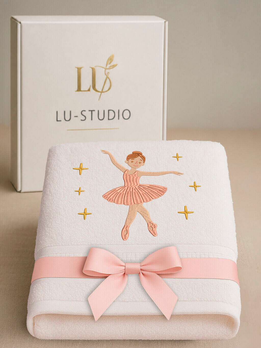 Полотенце Балерина 70х140 подарок именная вышивка с короной, LU-Studio, белый, 460 г/м², 100% хлопок