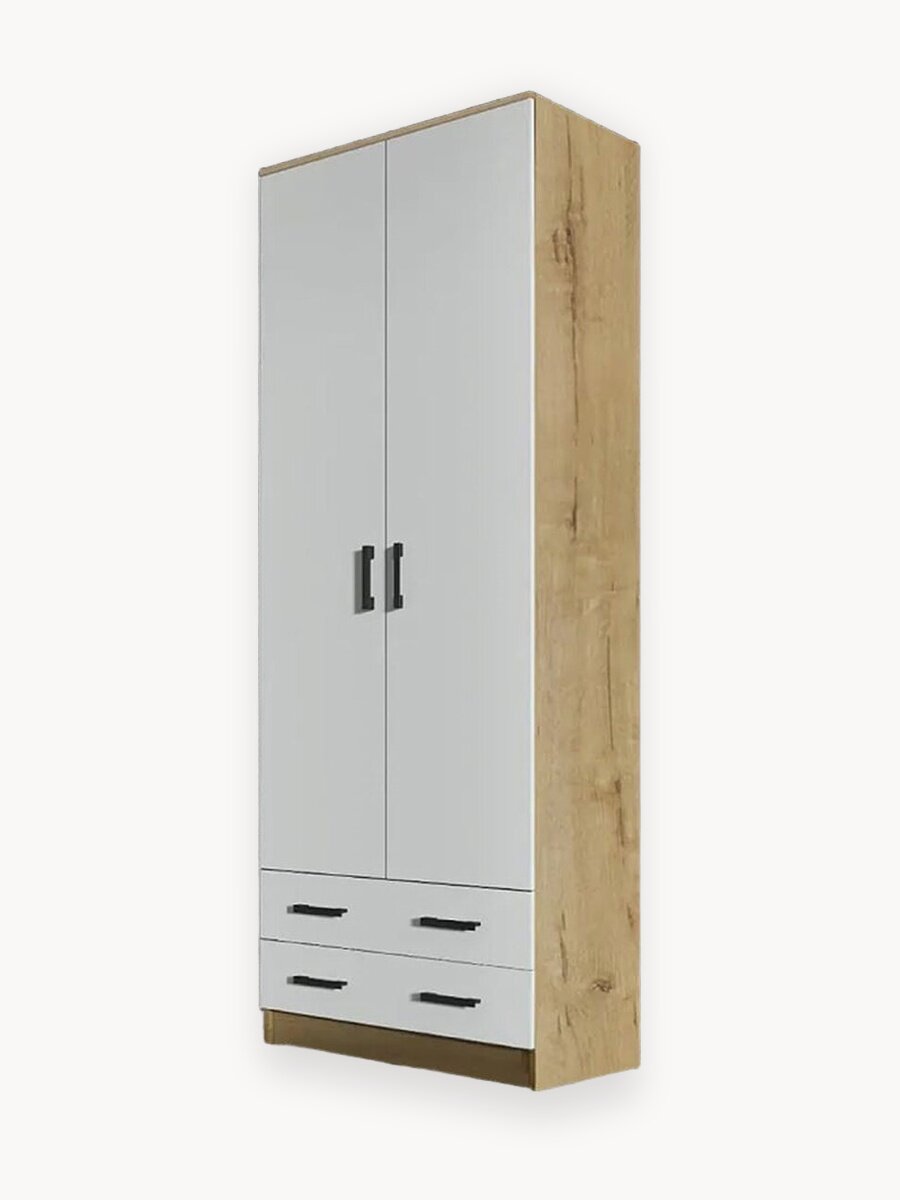 Шкаф Эра Дуэт, ЛДСП, 2 ящика, штанга, 3 полки, 80 х 220 х 48,7 см, дуб вотан-белый гладкий