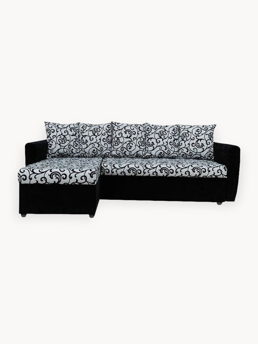 Диван угловой раскладной "Мартин", 216х140х80, раскладной, левый, механизм еврокнижка, черный вельвет, рогожкаД