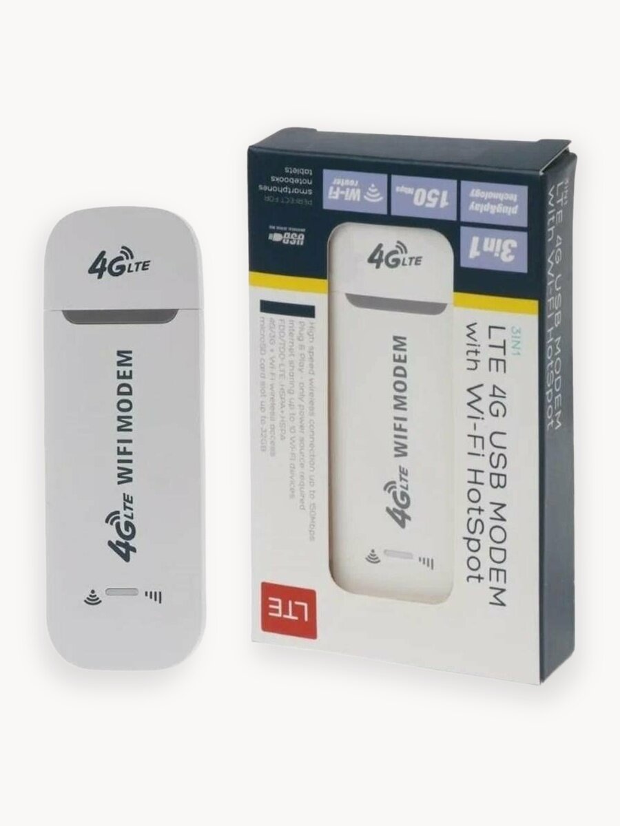 Модем-роутер Wi-Fi, 4G/LTE, беспроводной, с USB-интерфейсом, поддержка SIM-карт всех операторов, белый/черный