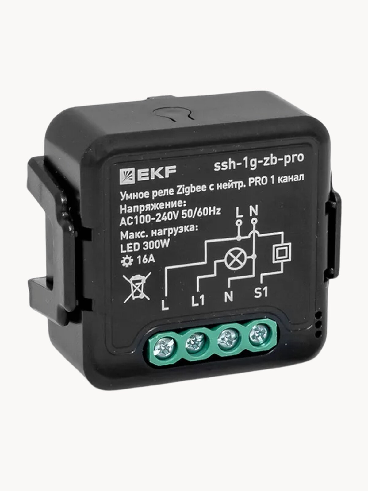 Умное реле в подрозетник EKF Connect Select PRO 1-канальное с нейтралью 16А Zigbee