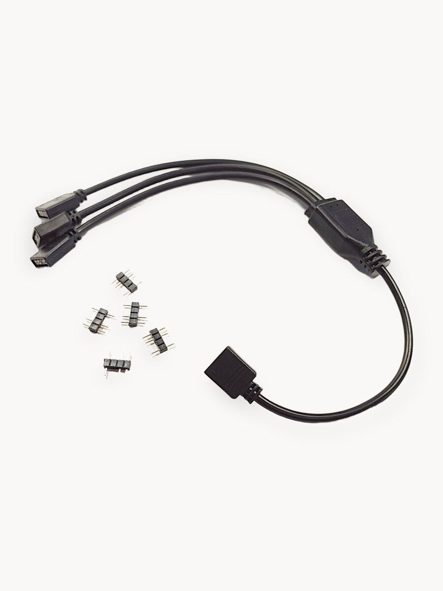 ARGB разветвитель для вентиляторов, кабель на 3 разъема/выхода 3PIN 5V, 30 см (чёрный)