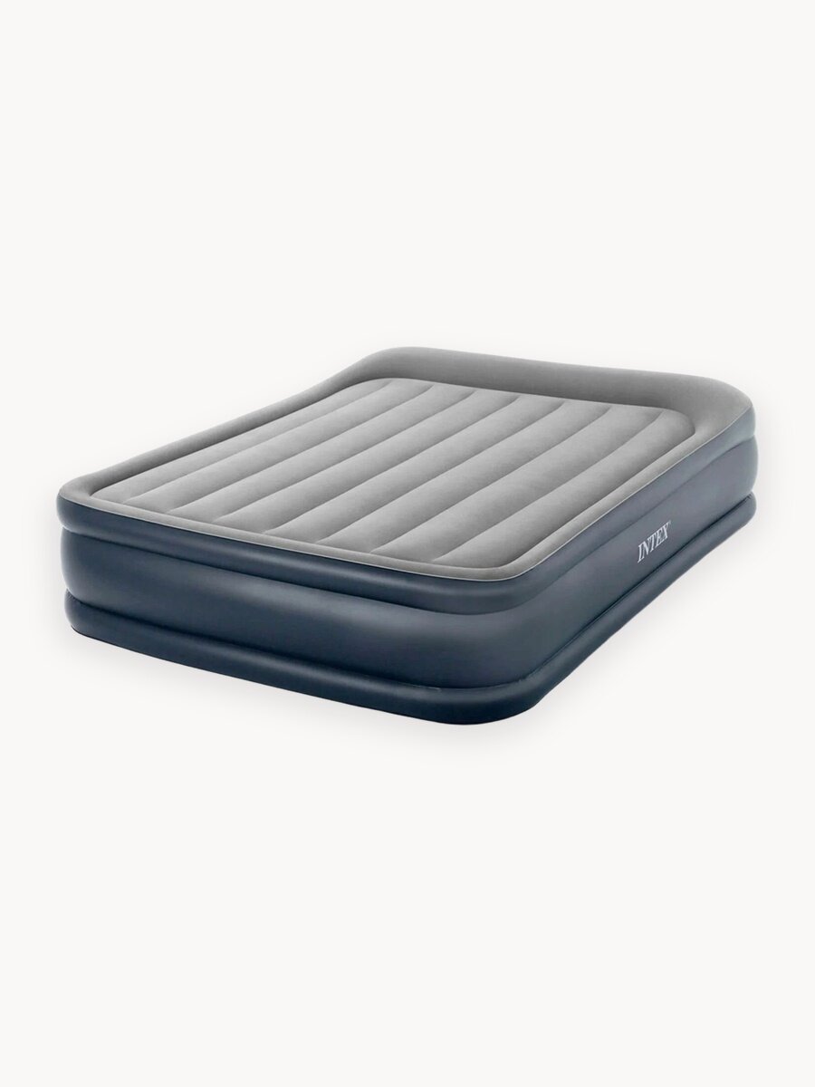 Intex надувная кровать 64136, 203x152x42, с подголовником, насос встроенный электрический