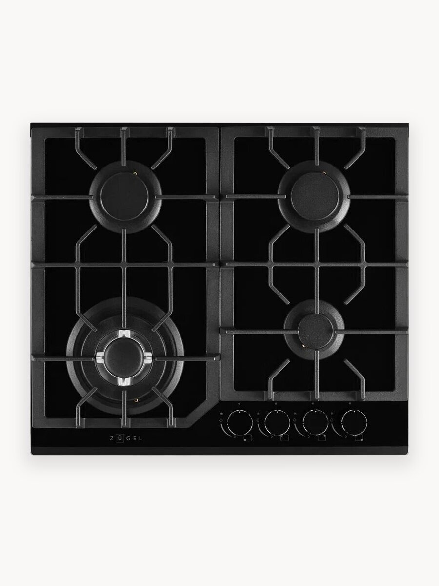 Встраиваемая газовая варочная панель ZUGEL ZGH601B, черный, 4 конфорки