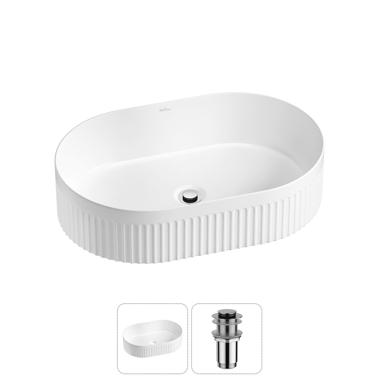 Накладная раковина в ванную комнату Wellsee Festive Fox 2.0 20213778R в наборе 2 в 1: раковина 50 см в цвете белый глянец, донный клапан в цвете хром
