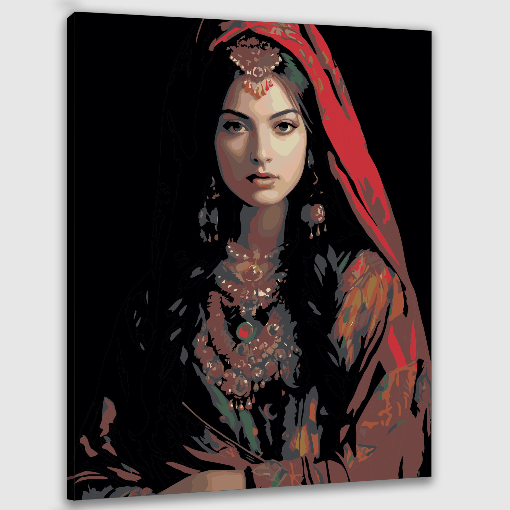 Картина по номерам 40x50 см, картина маслом, женщина, наряд, веер, культурное богатство, утонченность