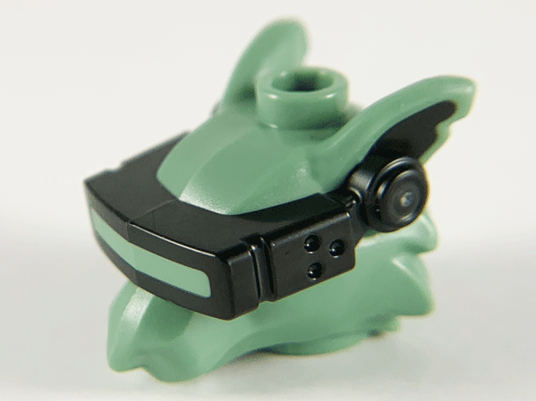 Minifigure, Head, Modified Alien Rat with Black VR Visor Pattern, 65073pb01 Sand Green U