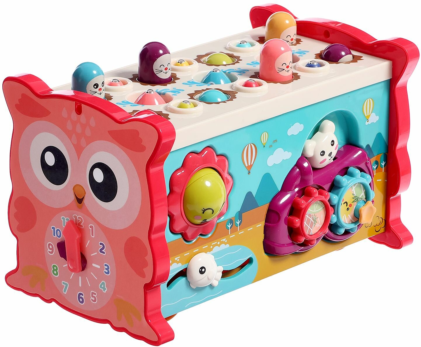 Развивающая игрушка 15 в 1 "Сортер-совушка": стучалка, магнитная рыбалка, каталка, ксилофон, бизиборд с шестеренками и подвижными элементами, для малышей от 1 года