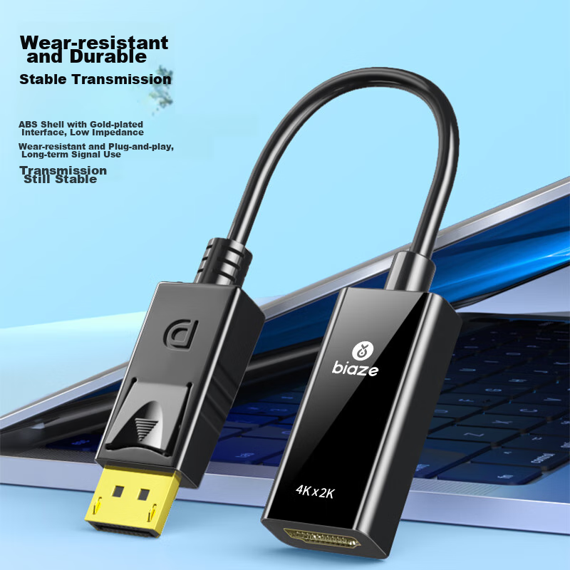Biaze DP to HDMI Converter Cable, 4K High-Definition DisplayPort Male to Female Video Adapter, for Connecting Laptops, Desktops to TVs, Monitors, And Projectors