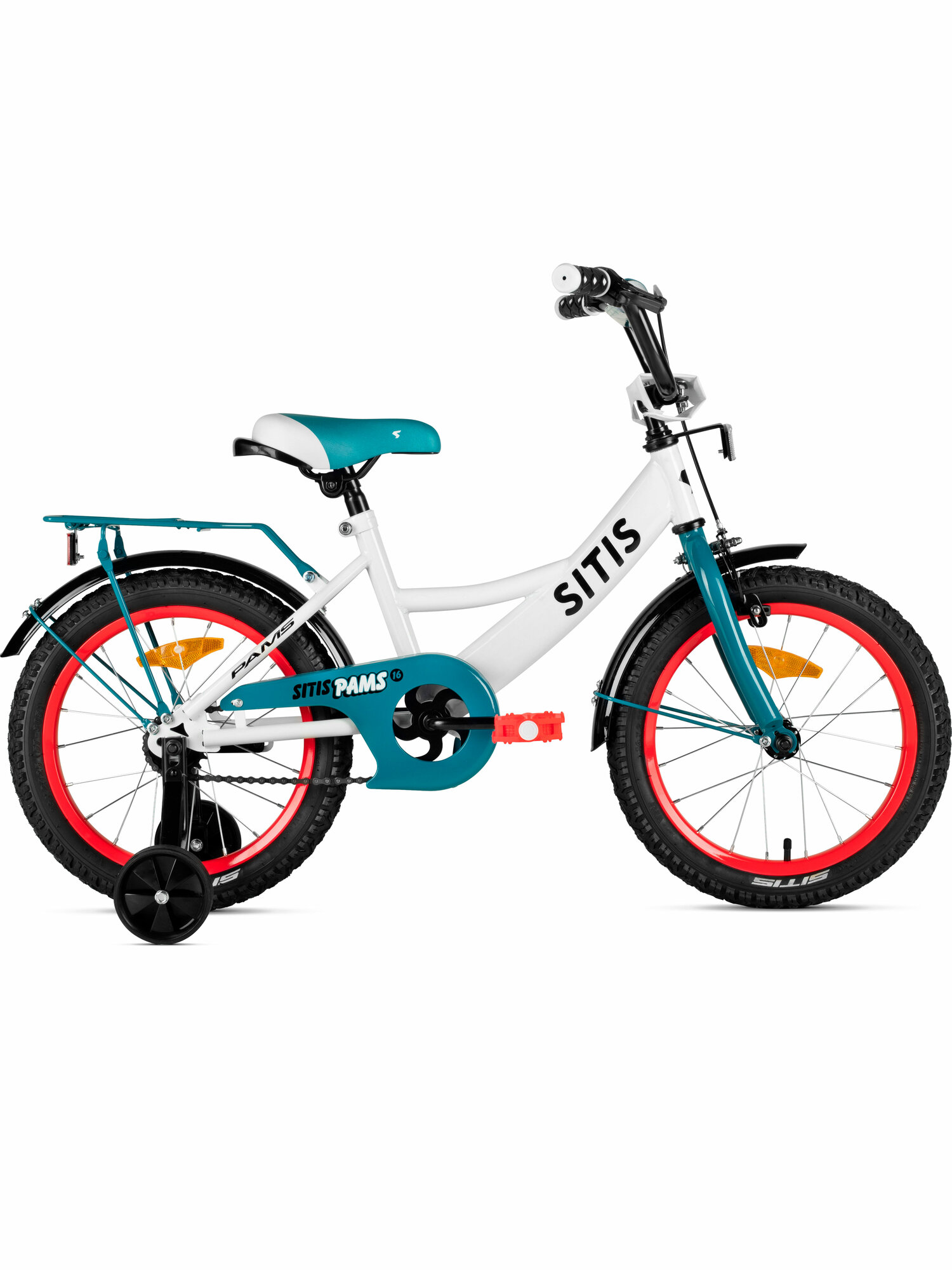 Велосипед городской SITIS PAMS 16 (2025) White-Blue-Red/белый-бирюзовый-красный, для детей на рост 110-125 см