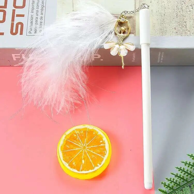 Цельная канцелярская ручка Lytwtw's Kawaii, милая балетная подвеска с перьями, гелевая ручка, школьные канцелярские принадлежности, креативная милая ручка