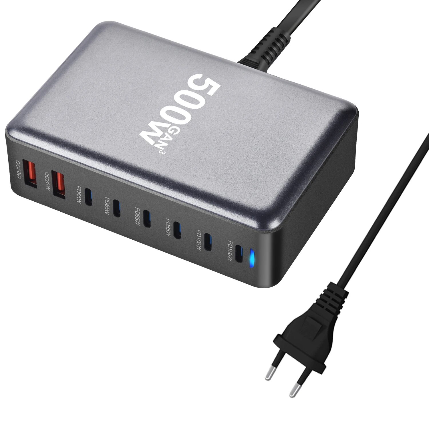 500 Вт 8-портовое настольное зарядное устройство GaN USB Type C PD Зарядное устройство 500W-KR PIug