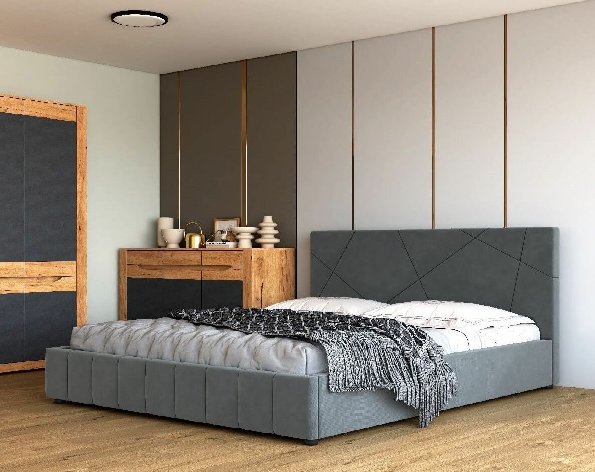 Кровать Нельсон 160х200 (Абстракция) Серая Вар.2