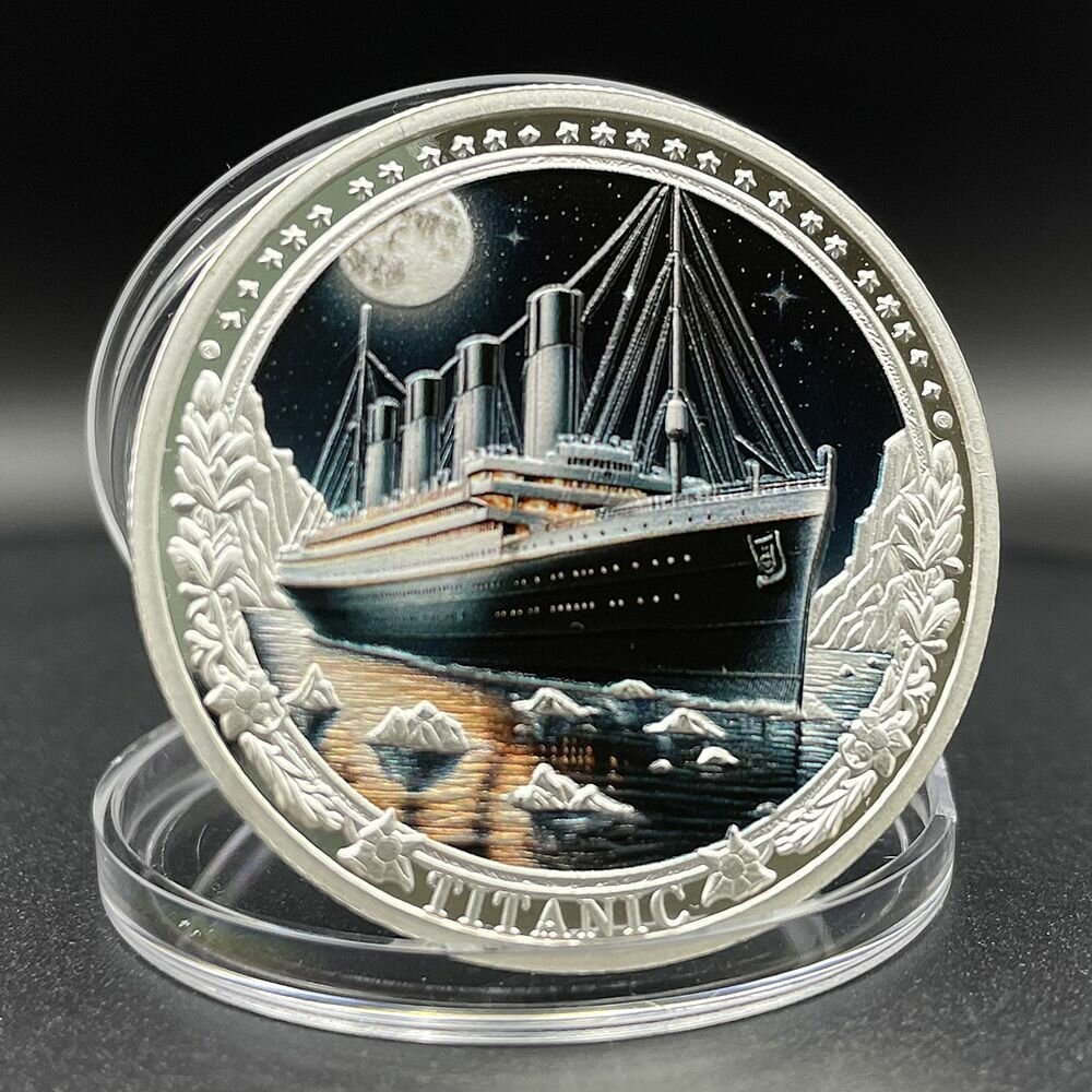 Сувенирная монета Титаник в пластиковом корпусе для коллекции и подарков, серебряного цвета