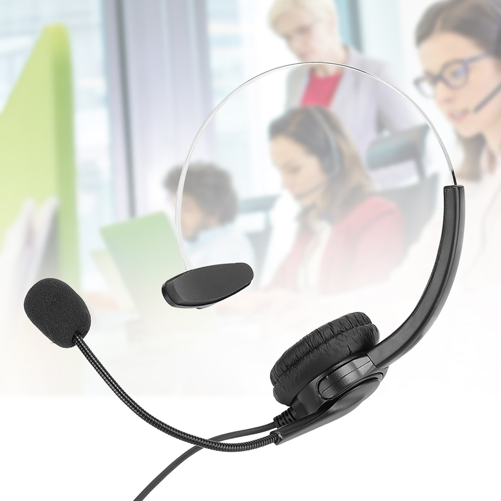 Call Center Headset with Microphone Hands Free Noise Cancelling Monaural Earpiece 3.5mm Interface for Desk Telephone