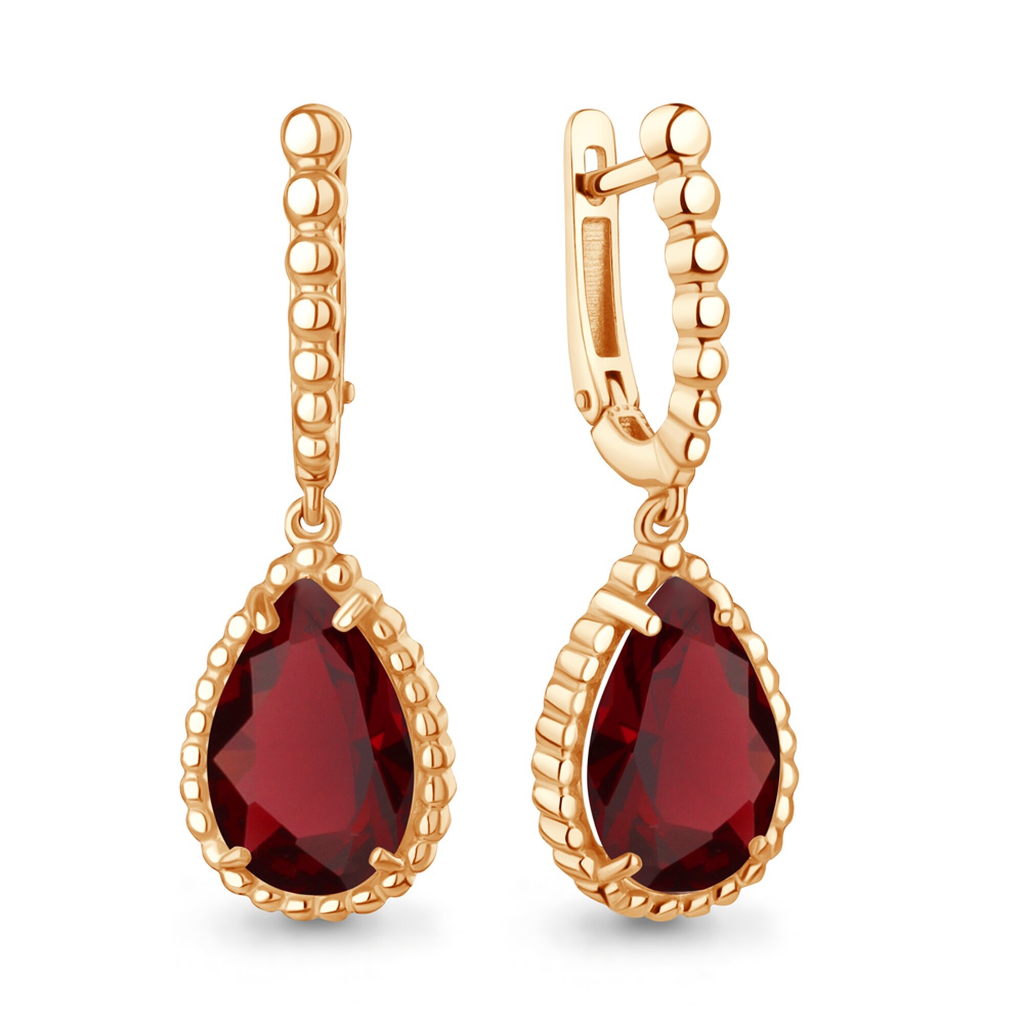 Серьги, серебро, 925 проба, золочение, гранат