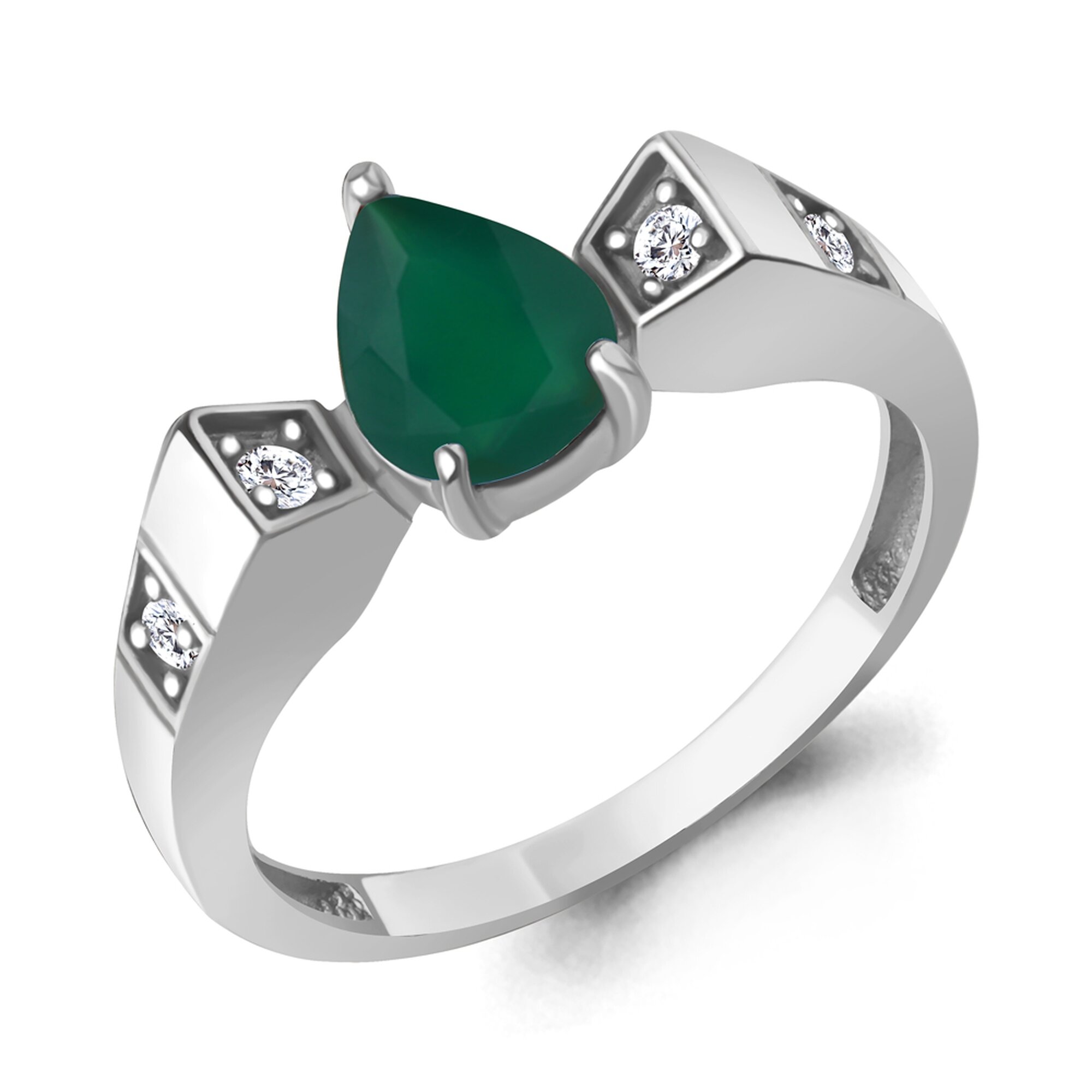 Кольцо, серебро, 925 проба, родирование, фианит, агат