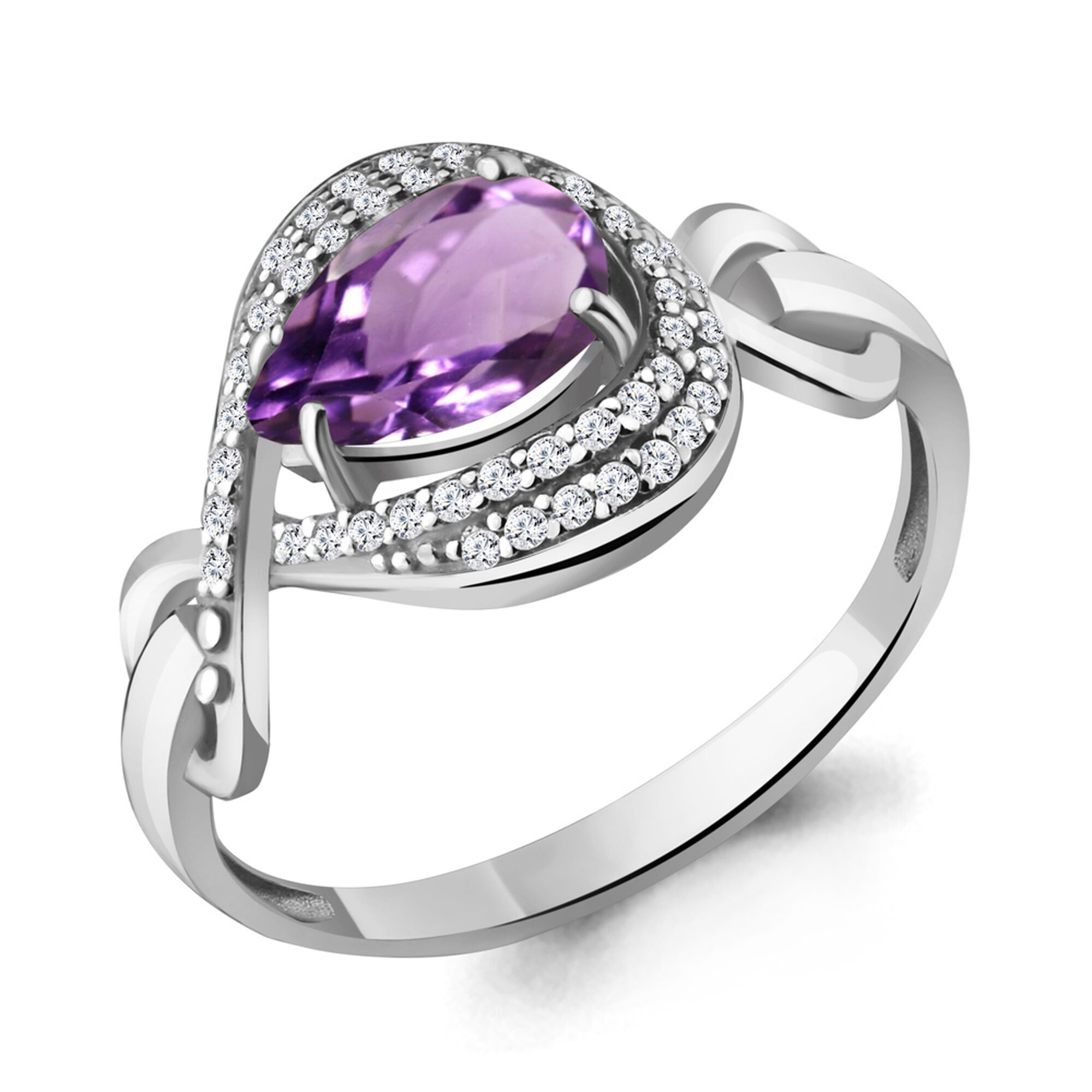 Кольцо, серебро, 925 проба, родирование, аметист, фианит