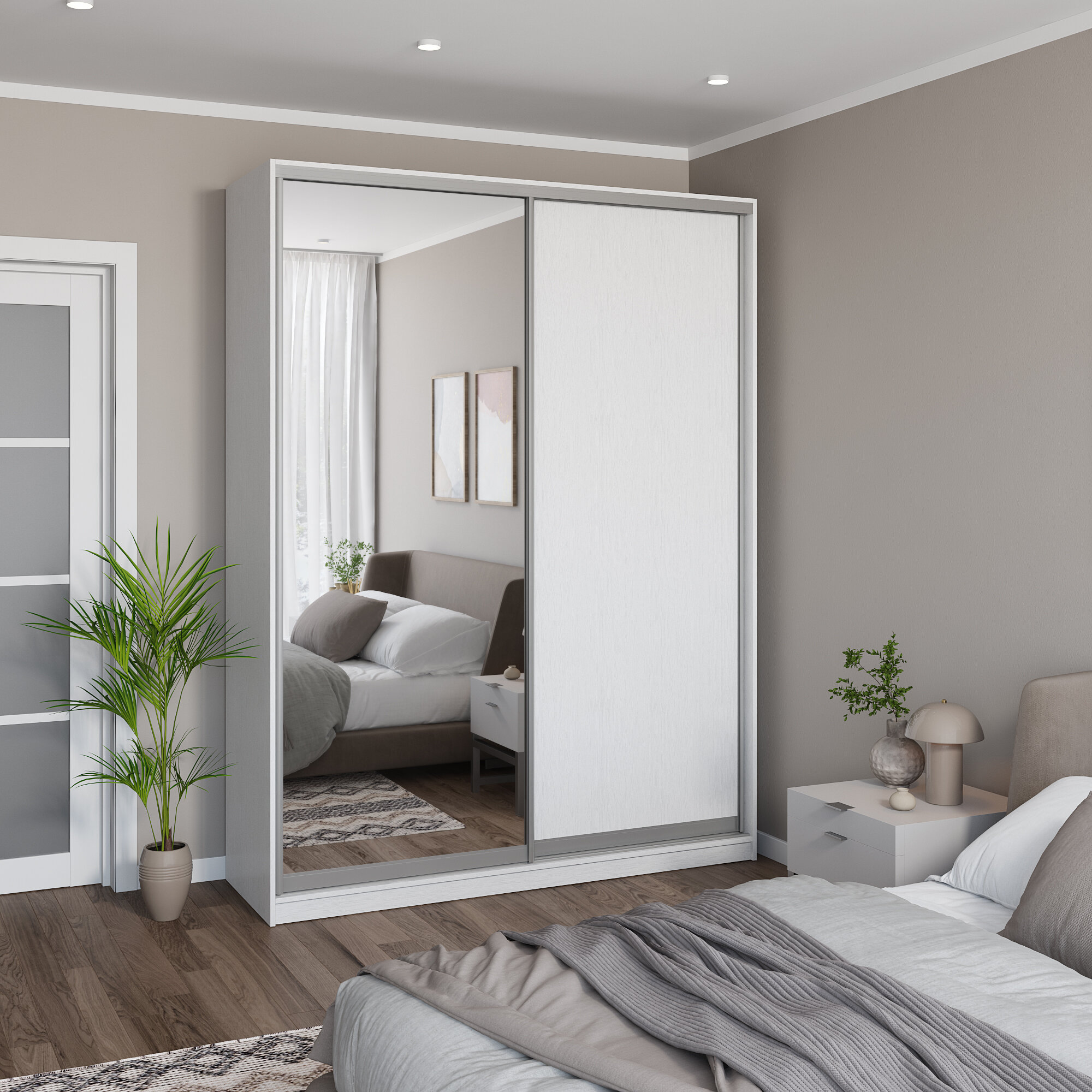 Шкаф купе для одежды "MELIA" белый с 1 зеркалом 180 х 50 х 240 см (ШхГхВ)