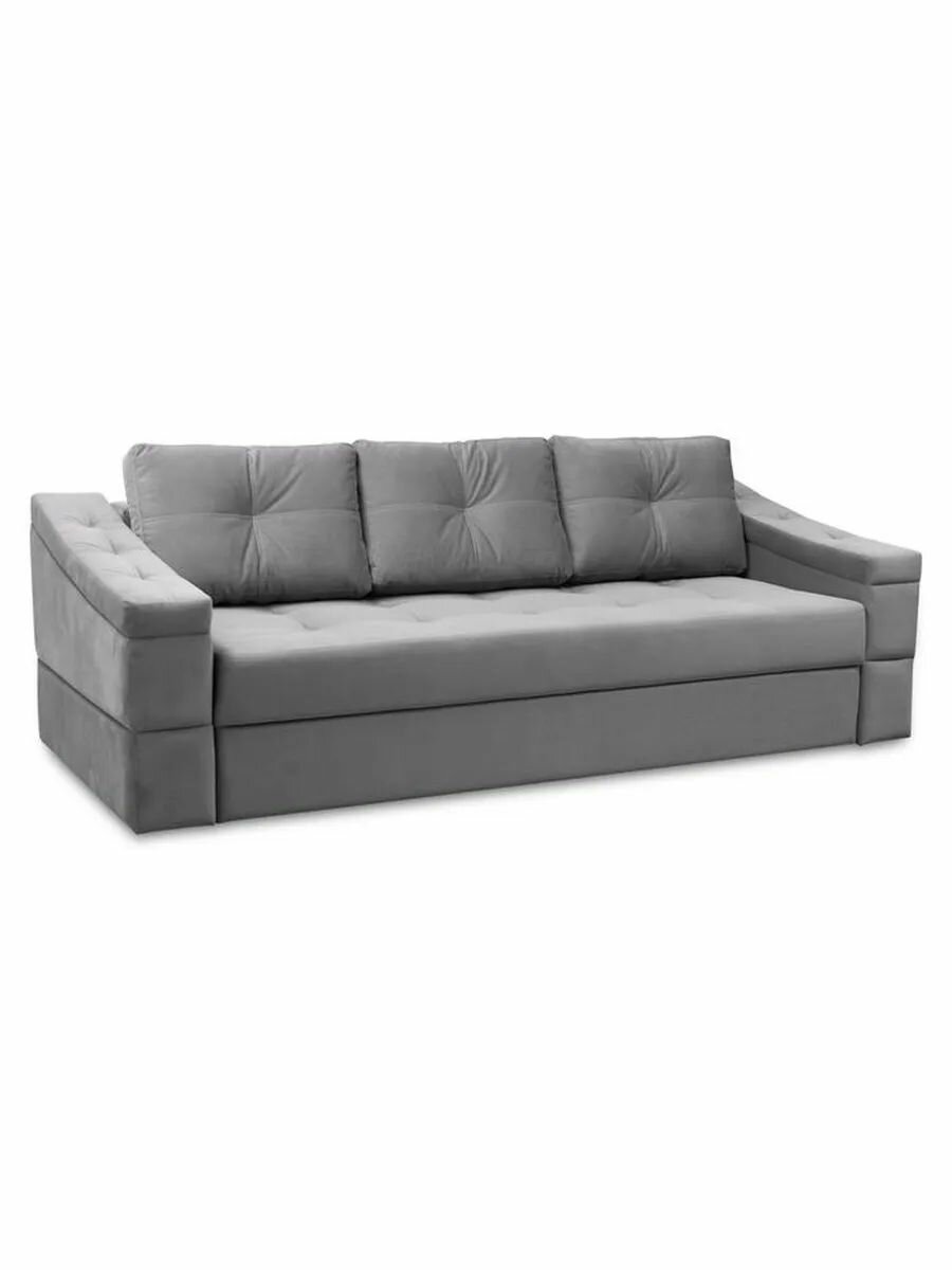 Диван кровать прямой Барти независимый пружинный блок, раскладной, тик-так, со съемными подушками, 155х200 см спальное место, Серый, велюр
