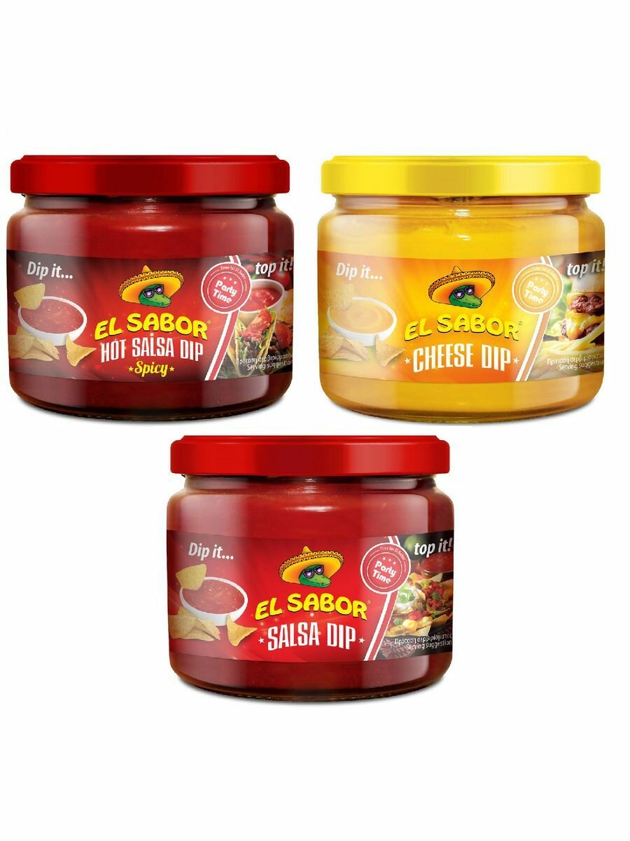 Соус-дип (гуакамоле, сальса острый, сырный) EL SABOR, 300г (Набор из 3 шт)