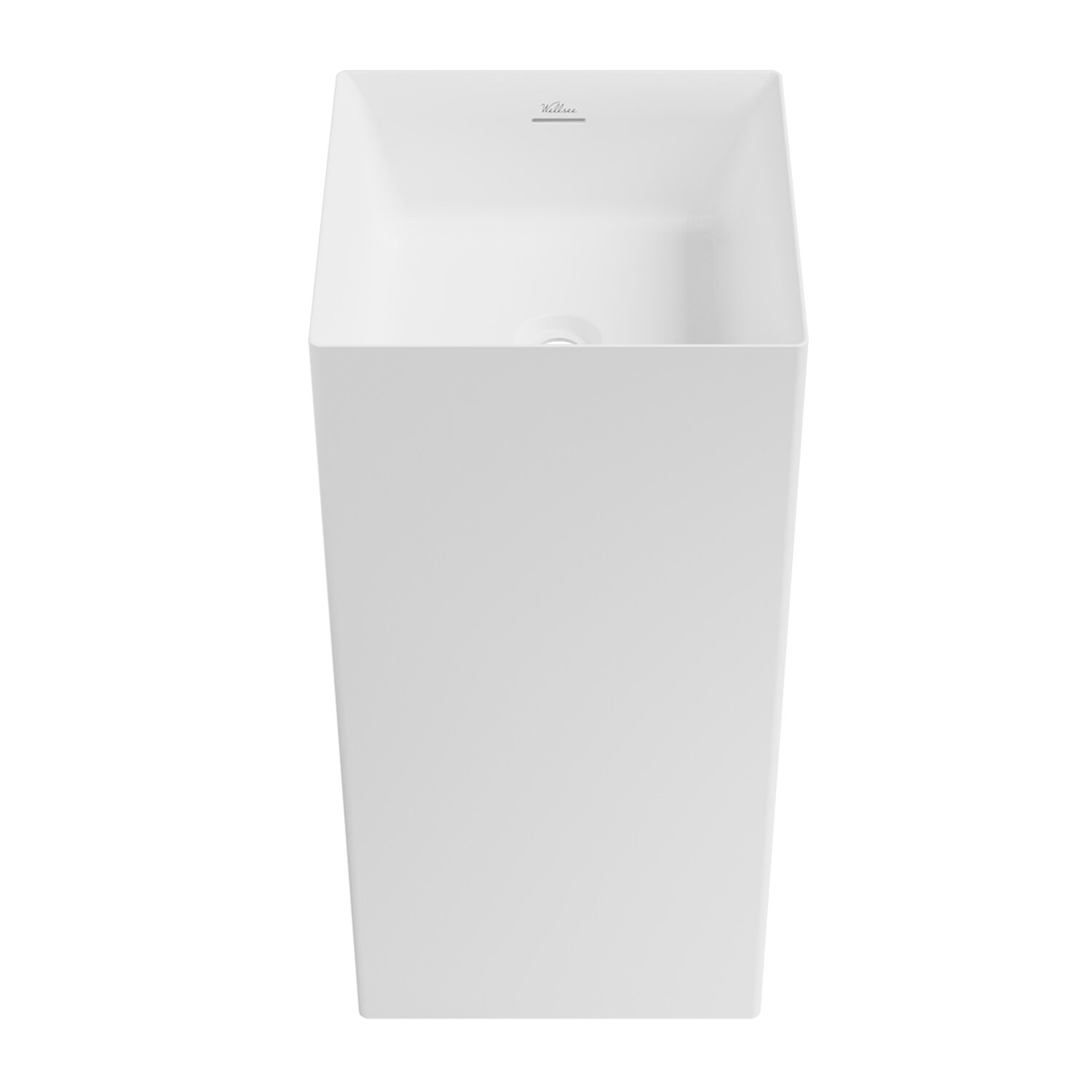 Квадратная напольная раковина для ванной Wellsee Pure BY Wellsee 230712000: напольная отдельностоящая раковина моноблок из акрила, размер 40х40х85 см, цвет матовый белый