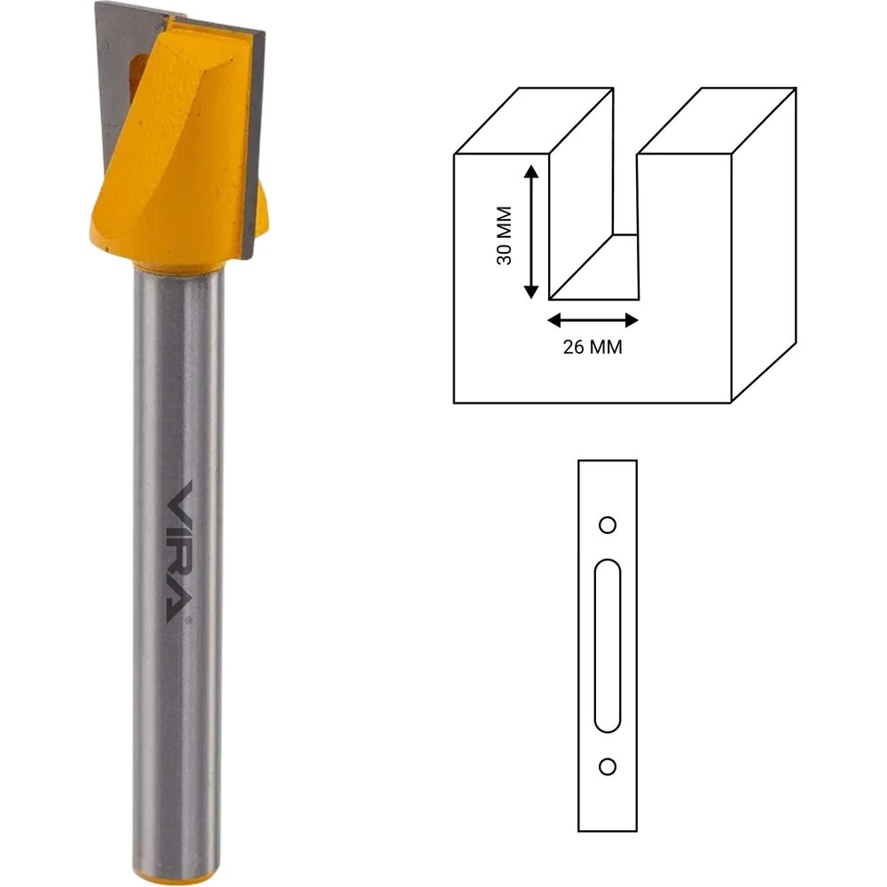 Фреза для врезки замков (26x120 мм, хвостовик 12 мм) VIRA 553324