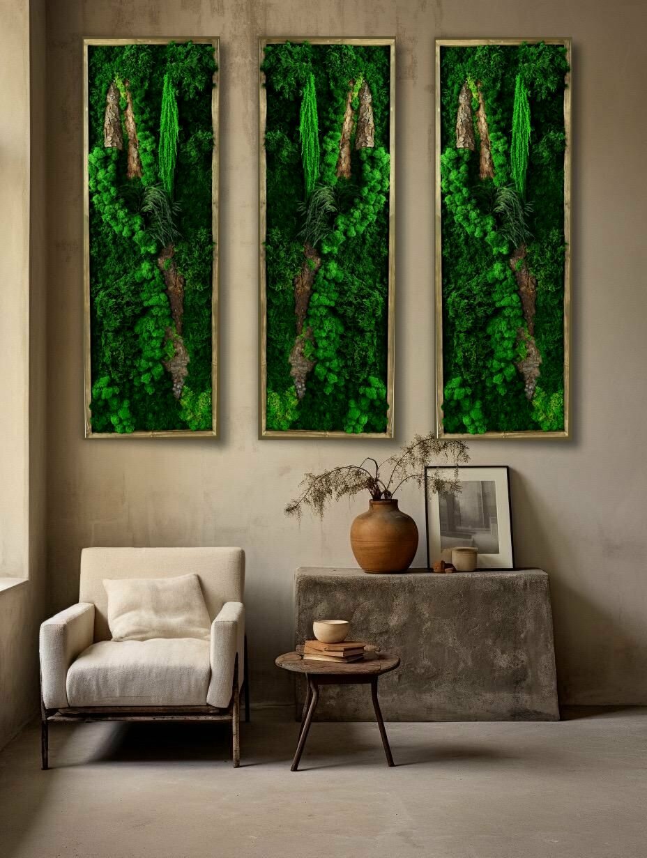 Панно/картина 3 шт. 120х40 см в раме Венге Триптих из стабилизированного мха и растений.