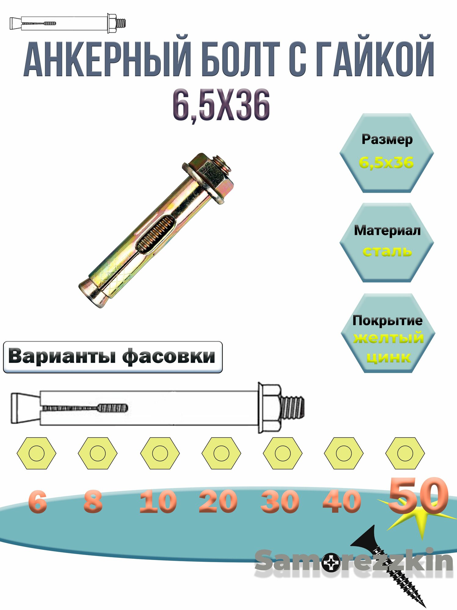 Анкер болт с гайкой 6,5х36