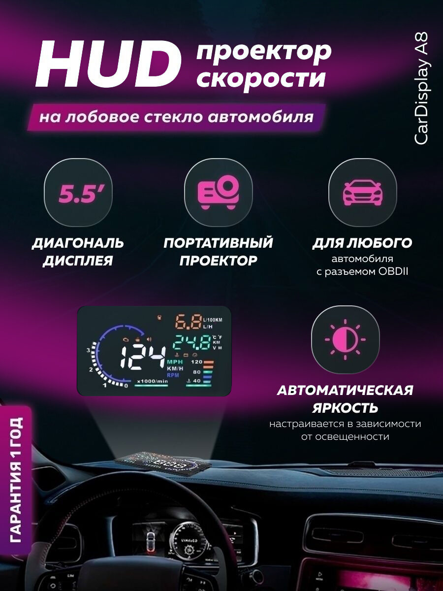 HUD проектор скорости на лобовое стекло автомобиля CarDisplay A8
