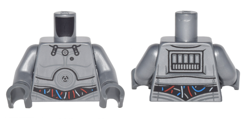 Torso SW Protocol Droid with Red, Blue and Flat Silver Wires Pattern / Flat Silver Arms / Dark Bluish Gray Hands, 973pb2447c01 Flat Silver U