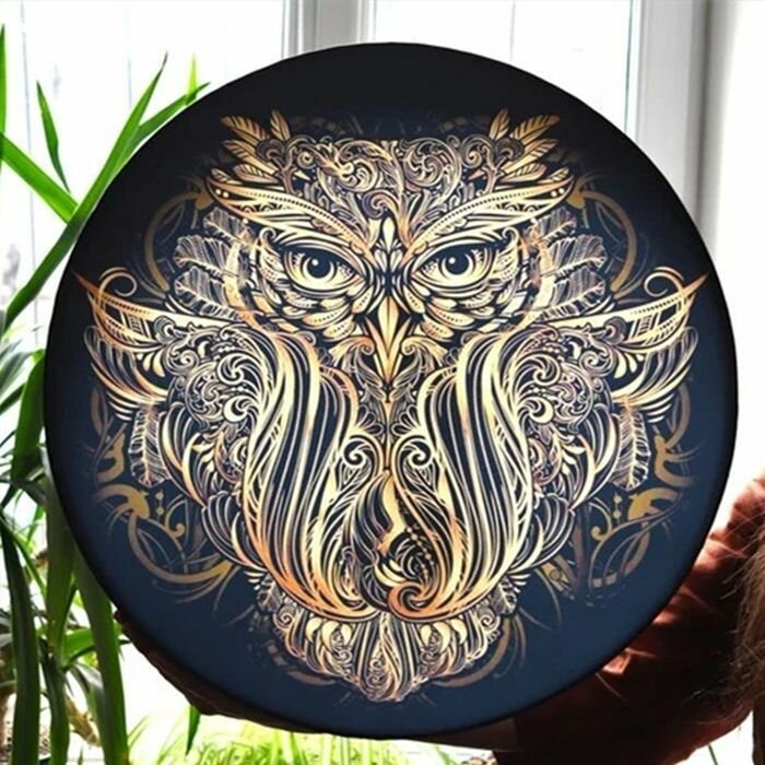 Перкуссионный барабан ручной, Бубен шаманский, 25 см, сова