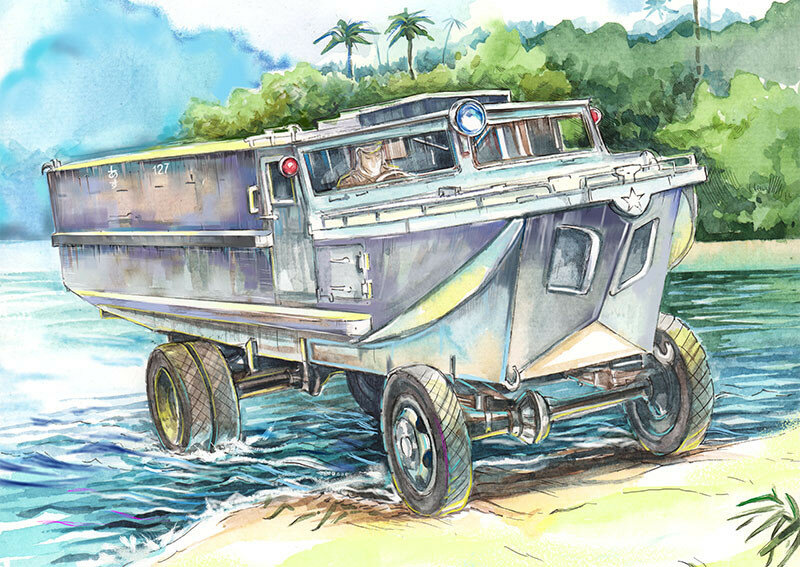 Сборная бумажная модель Грузовик-амфибия Toyota Su-ki - Картонная фабрика №3 (Журнал+лазерная резка)