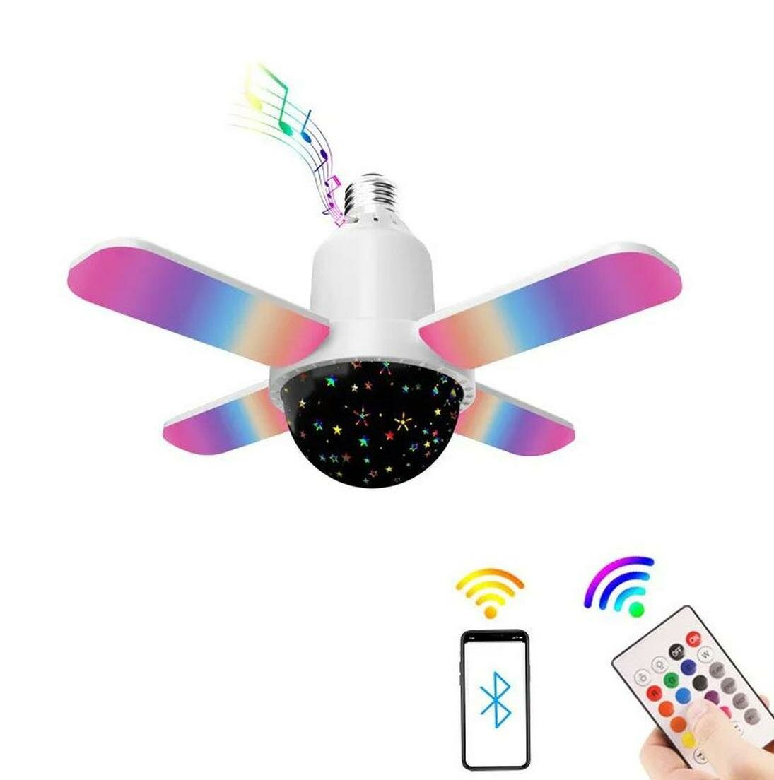 Светильник проектор звездное небо, Диско лампа вращающийся, Bluetooth, RGB свечение, с пультом