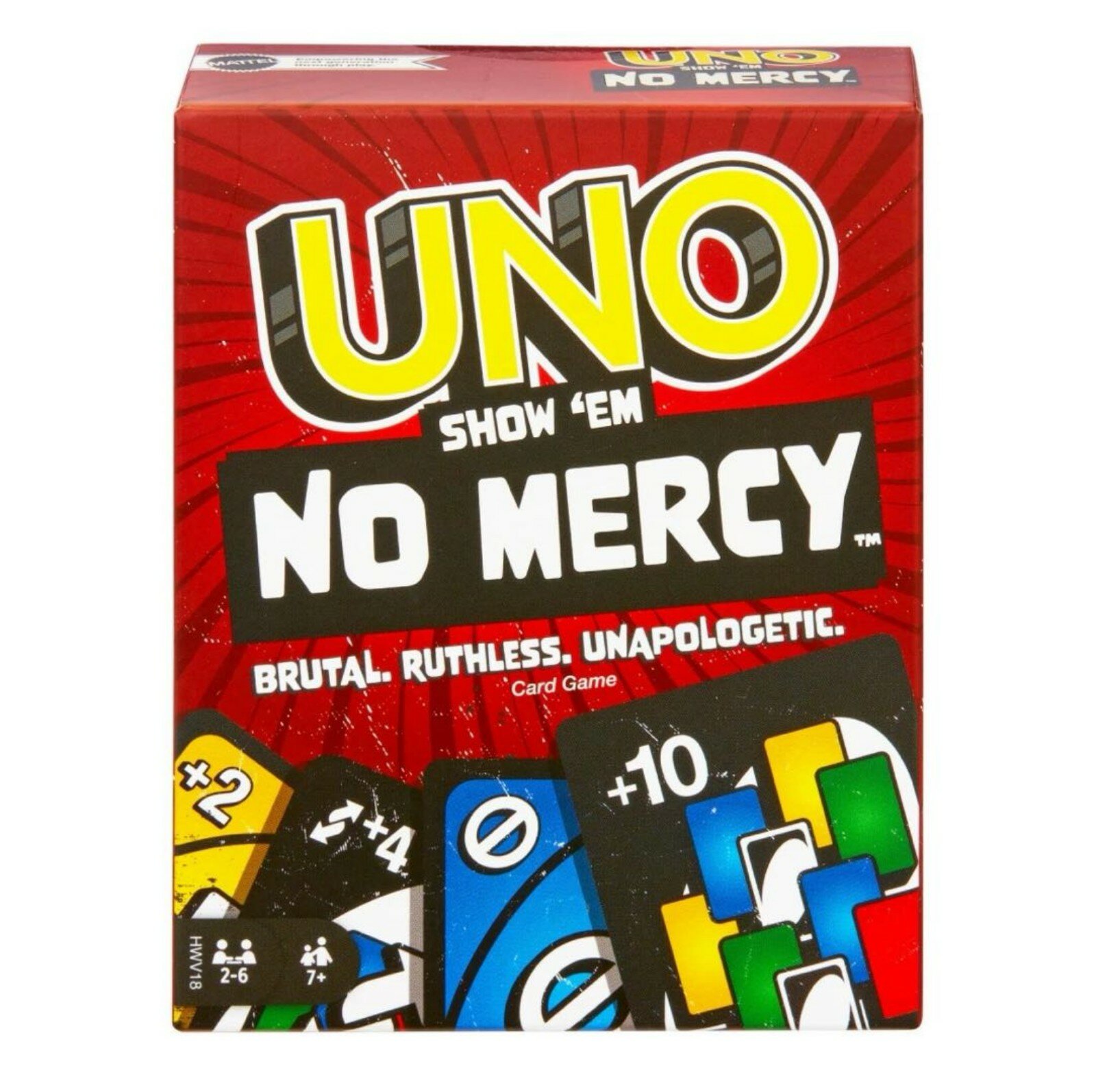 UNO no mercy Jogo De Cartas Matching Card Game Tabuleiro Multijogador Pôquer 56 дополнительных карт с правилами Skip Everyone Wild Draw 6 Wild Draw 10 Stacking Rule 7 0 Mercy Rule 25+ карт в руке коллекционная портативная металлическая коробка для