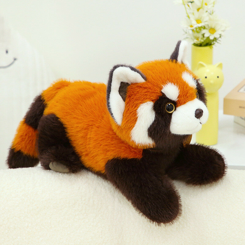 Игрушки из мягкого плюша с изображениями сидящих лисиц и панд 35 см лежащий енот