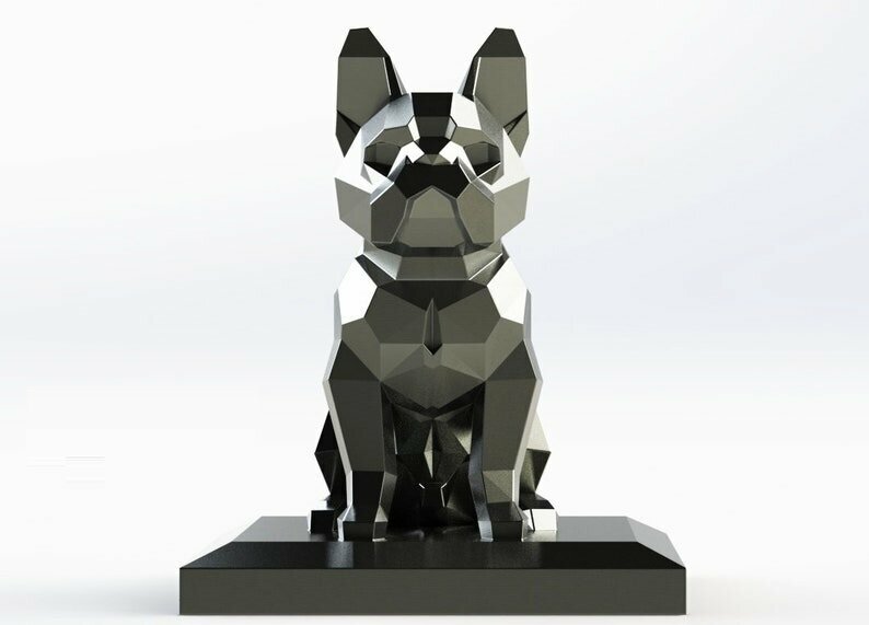 Полигональная фигура французский бульдог, собака, геометрический полигональный металлический декор интерьера