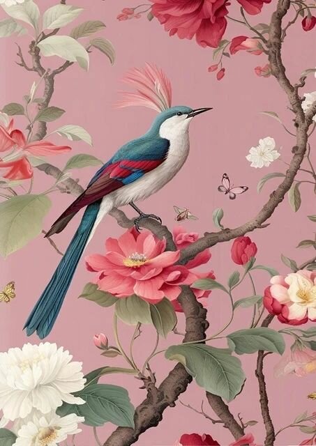 Алмазная картина "Китайские птицы и цветы" алмазная огранка 40х50 см,40x50cm, белый