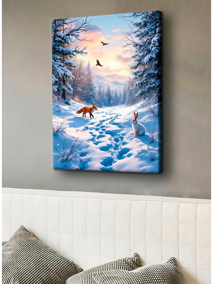 Картина "Лиса и зайчик", на стену 30х40см 1шт.