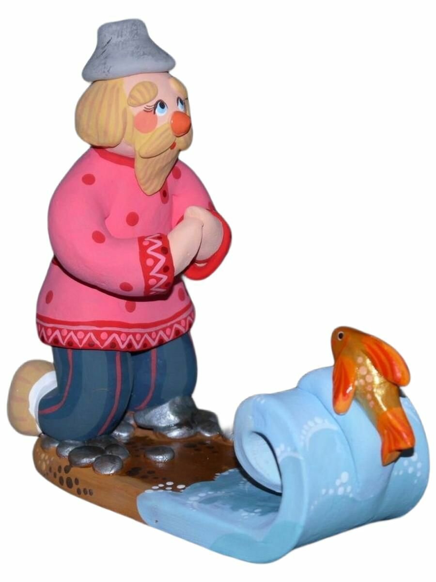 Сказка о рыбаке и рыбке, Ковровская глиняная игрушка, ручная авторская работа