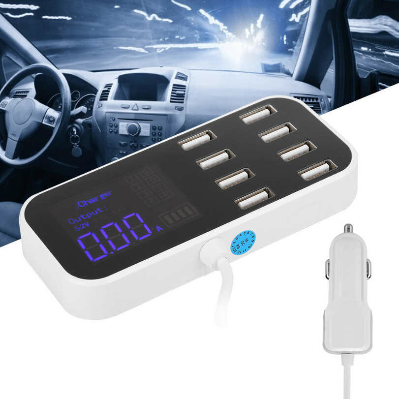 Автомобильное зарядное устройство Richer-R, 8-портовый концентратор, портативный 3-режимный адаптер питания, белый, со светодиодным дисплеем, зарядка через USB, автомобильные мультипорты 3.0 Auto