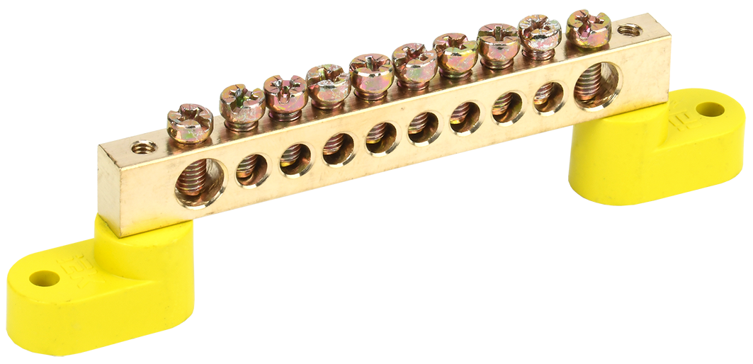 Шина PE "земля" на двух угловых изоляторах ШНИ-8х12-10-У2-Ж IEK