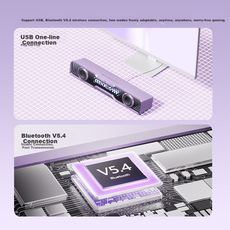 Walker Flower Halo SoundBar Desktop Speaker Home Desktop Computer Game Speaker Long Strip Wired Speaker Bluetooth 5.4 RGB Light Effect JD Exclusive Customization Phantom Purple