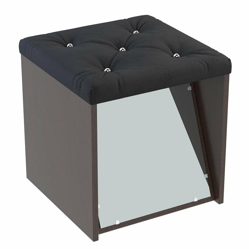 Пуфик с зеркалами велюр чёрный бархат №1 (карета - хром), Дуб Венге. Производитель товара - компания ТОБ.