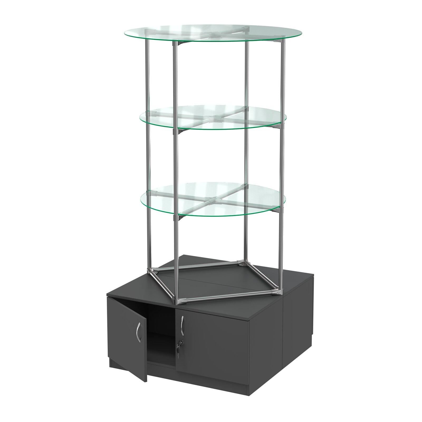 Торговые стенды сфера с полками и тумбами №1 (с двумя стеклянными полками 6мм), Черный