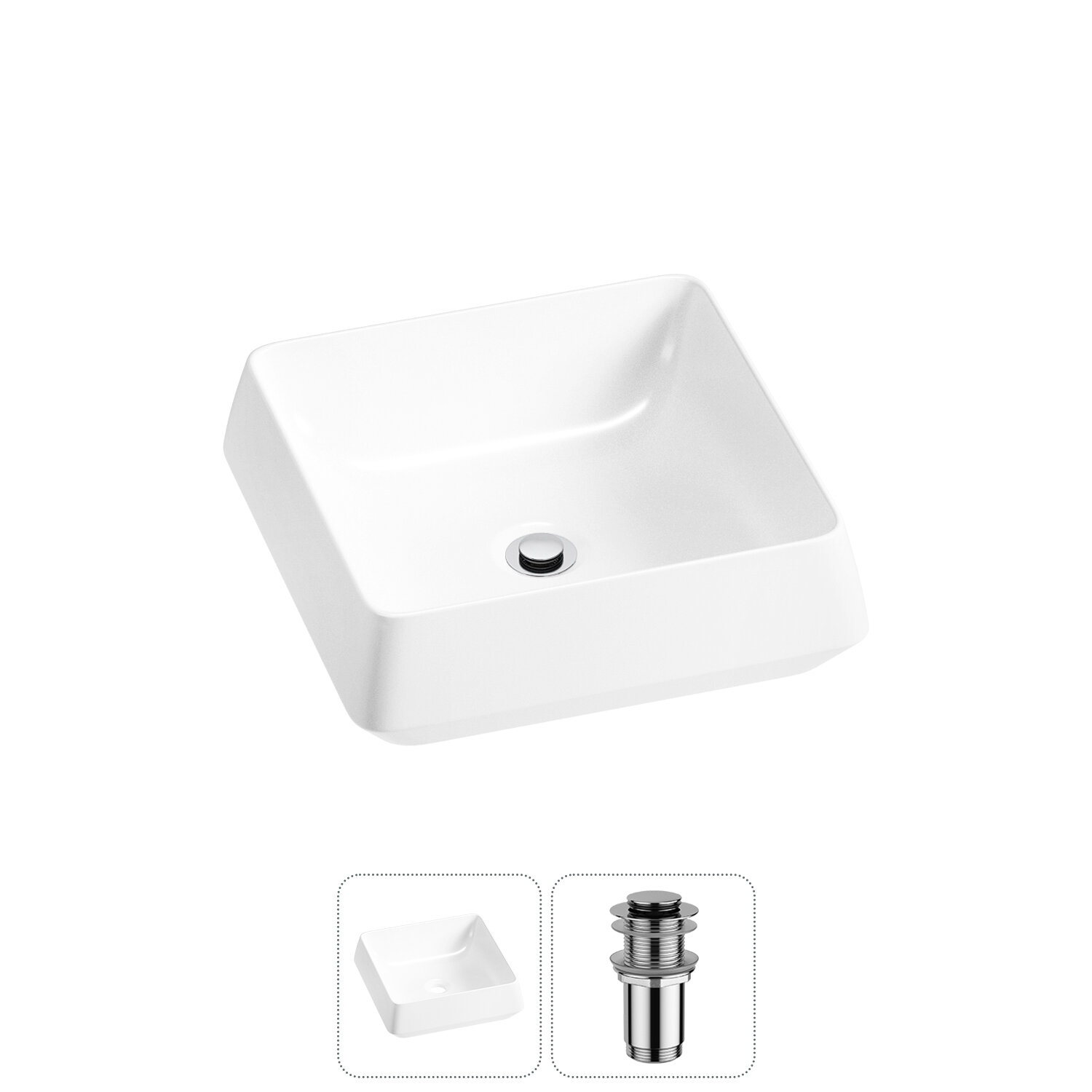 Накладная раковина в ванную комнату Lavinia Boho Bathroom Sink 20215412R в наборе 2 в 1: раковина 38 см в цвете белый глянец, донный клапан