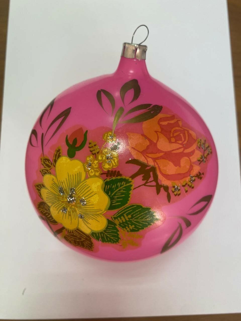 Шар на елку с росписью, оригинальная коробка, упаковочный лист ( "Елочка", 1977г.) Винтаж из СССР